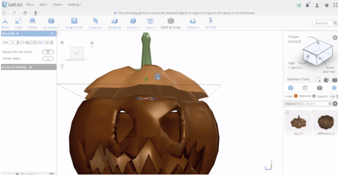Create with SelfCAD: 3D Printable Halloween Pumpkin