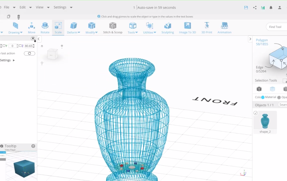 SelfCAD Basic Tutorial- Converting A Basic Shape Into A 3D Model