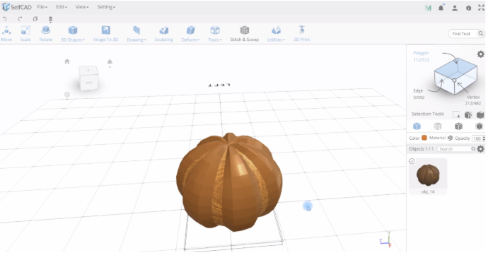 Create with SelfCAD: 3D Printable Halloween Pumpkin