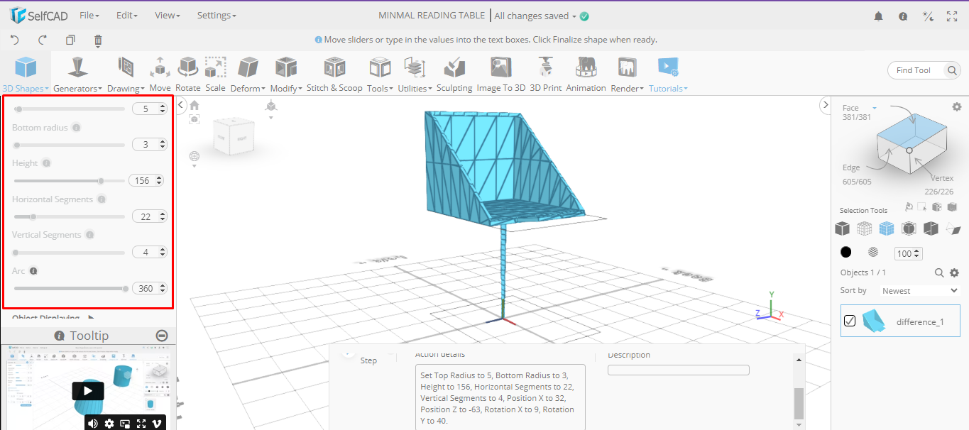 How to 3D Design a Minimal Reading Table for 3D Printing in SelfCAD