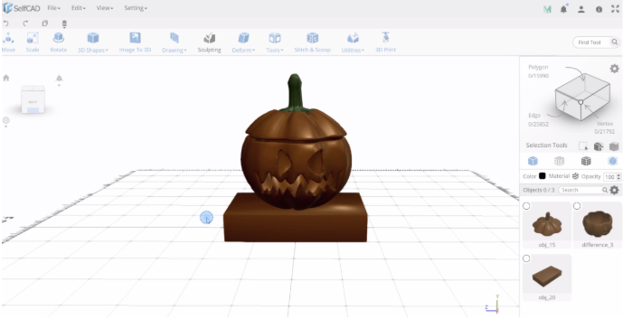 Create with SelfCAD: 3D Printable Halloween Pumpkin