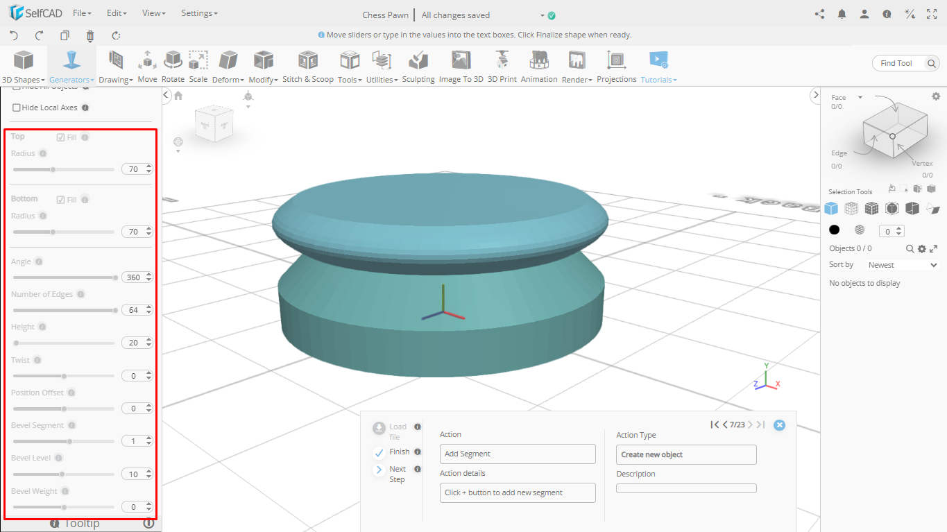 How to 3D Model a Chess Pawn in SelfCAD