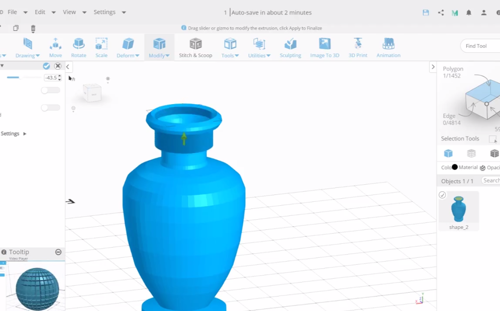 SelfCAD Basic Tutorial- Converting A Basic Shape Into A 3D Model