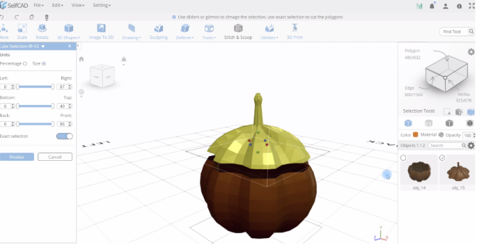 Create with SelfCAD: 3D Printable Halloween Pumpkin
