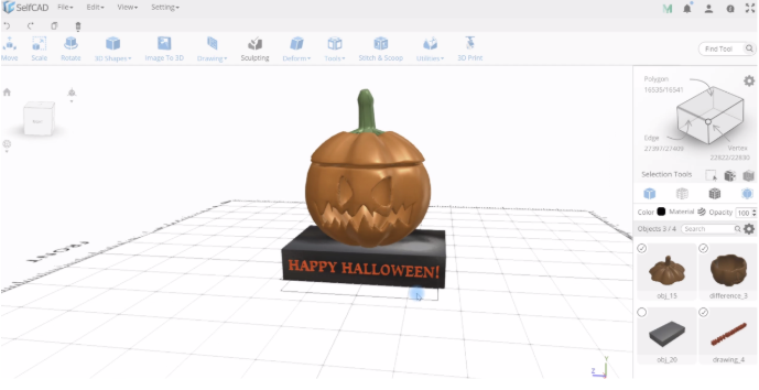 Create with SelfCAD: 3D Printable Halloween Pumpkin